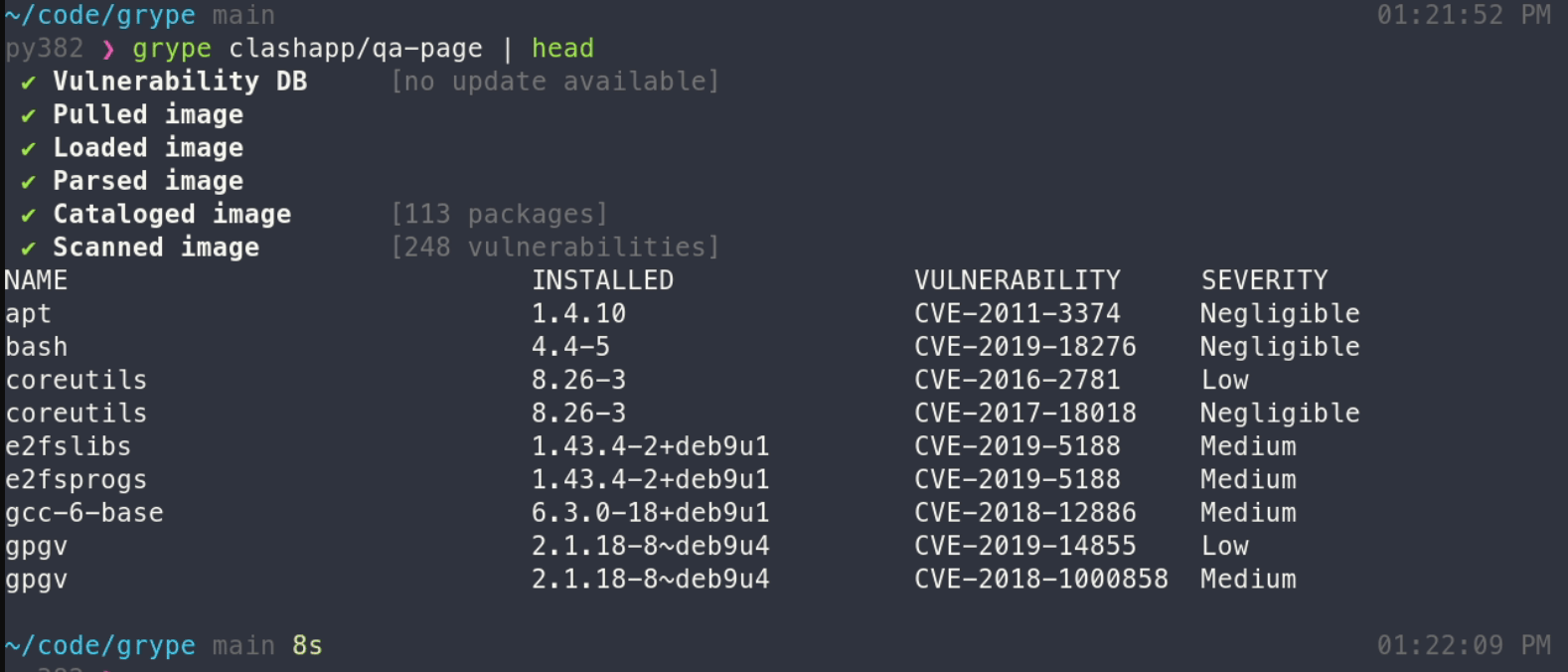 grype: vulnerability scanner for container images and filesystems grype: vulnerability scanner for container images and filesystems