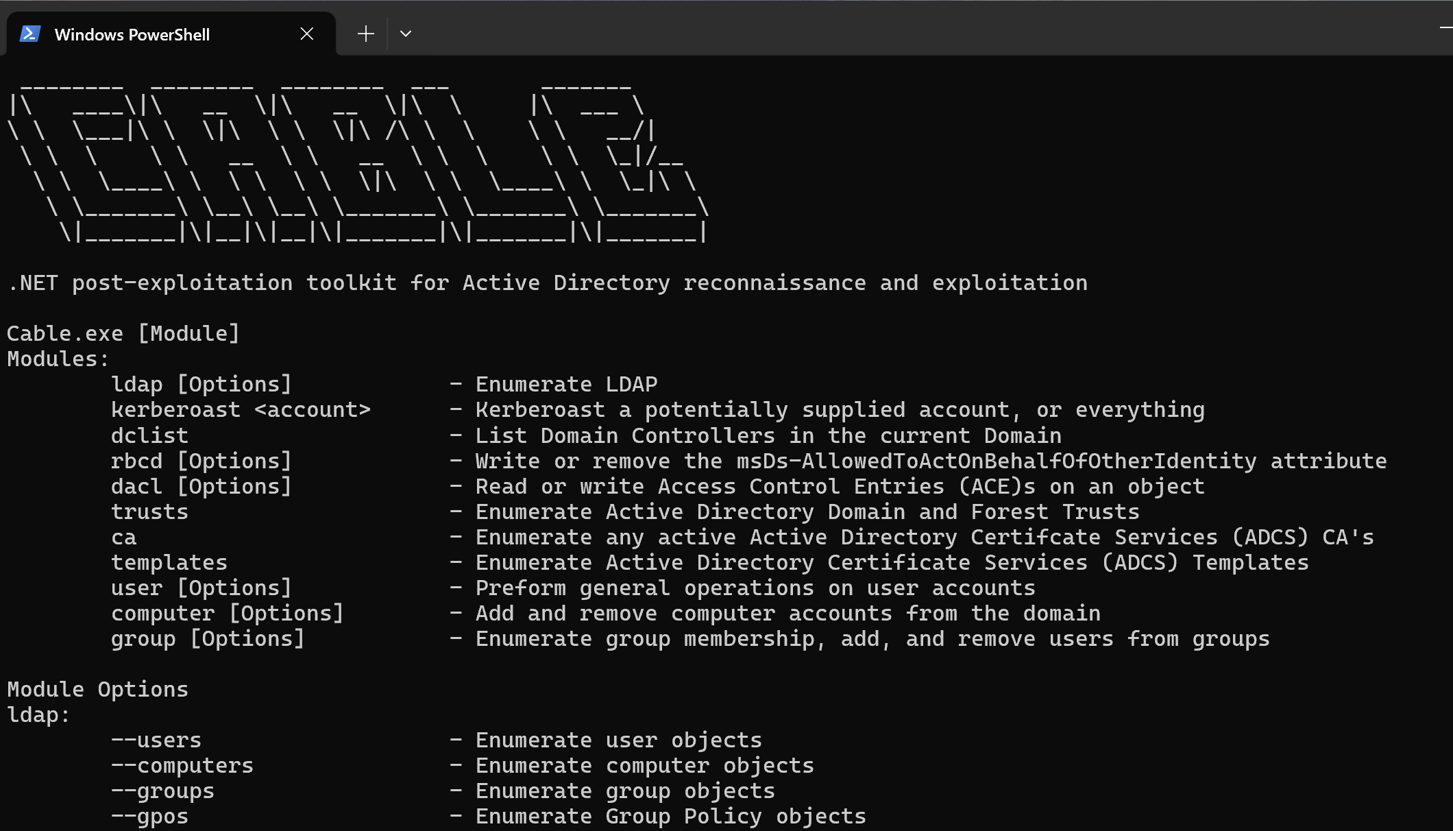 Cable Net Post Exploitation Toolkit For Active Directory Reconnaissance And Exploitation